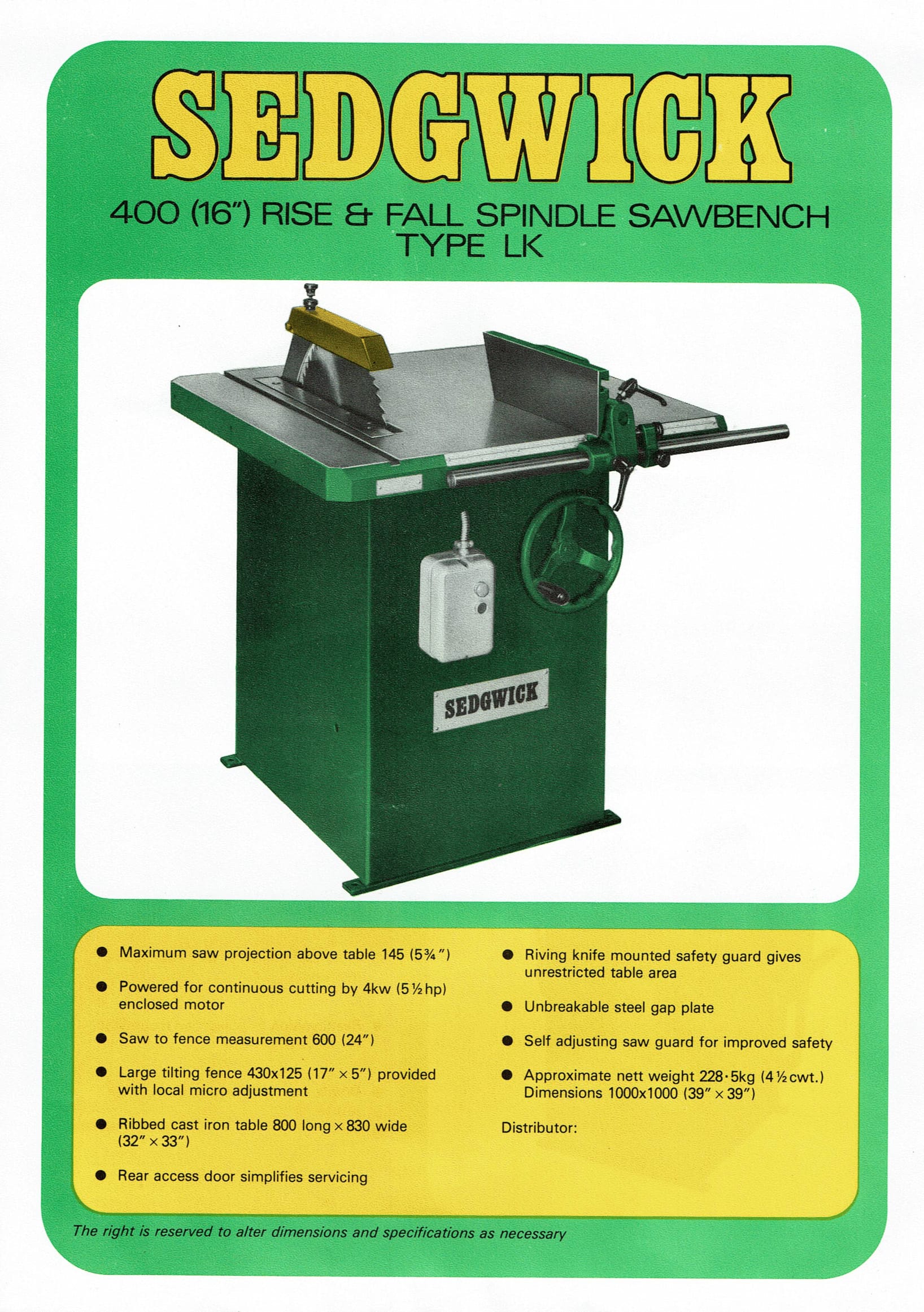 Sedgwick Vintage Woodworking Machines Brochure [Downloadable] - Machine ...