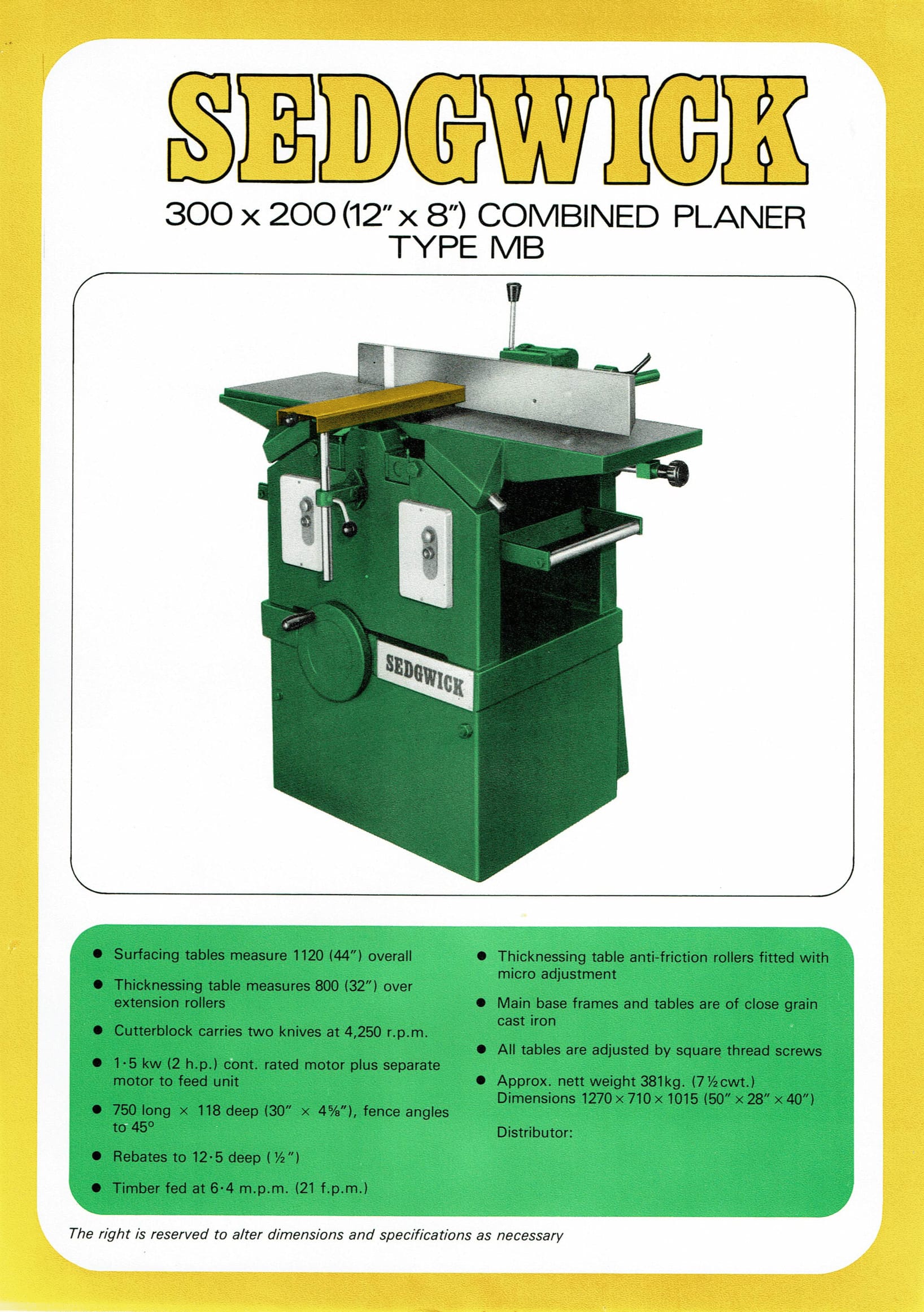 Sedgwick Vintage Woodworking Machines Brochure [Downloadable] - Machine ...